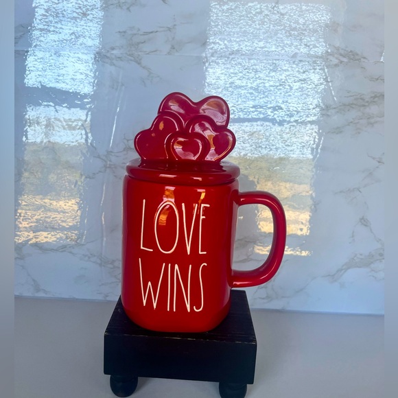 Rae Dunn | Other | Nwot Red Rae Dunn Love Wins Written In White Mug ...